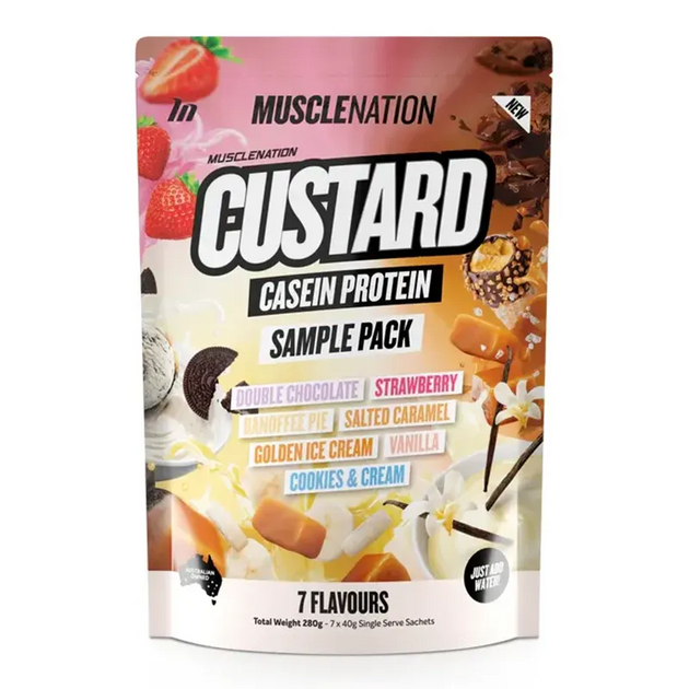 Custard Casein Protein - 7 Sample Pack by Muscle Nation from Keto Store ...